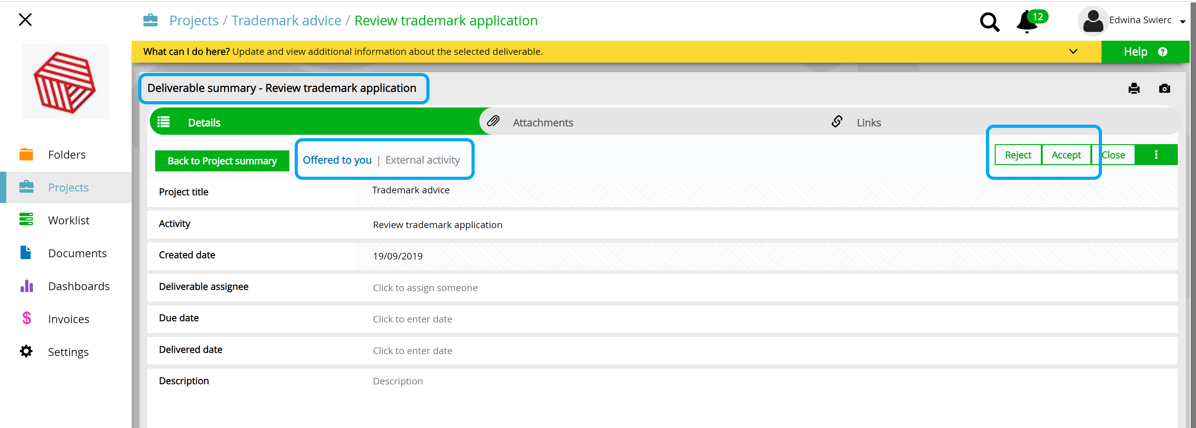 How to: Accept or reject a project – Dazychain